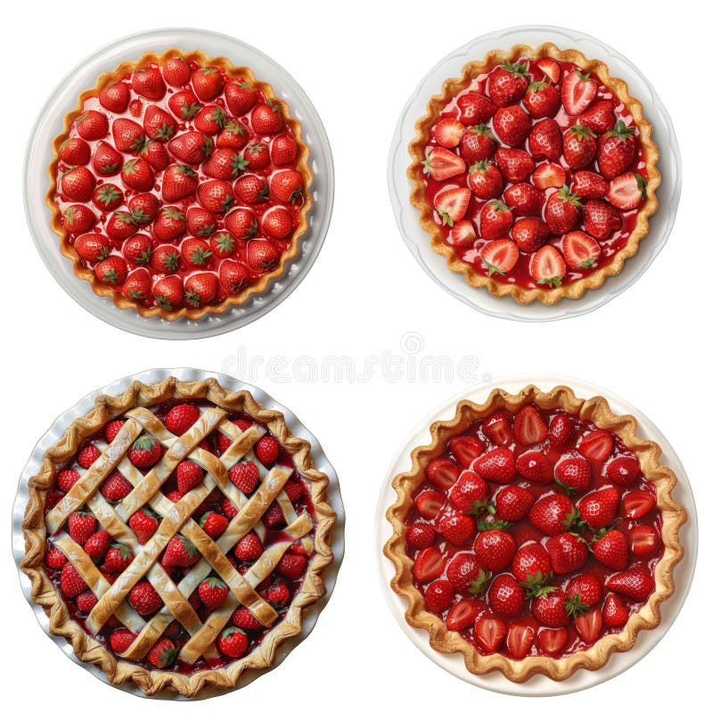 Four Strawberry Pies with Different Crust Styles Stock Illustration ...