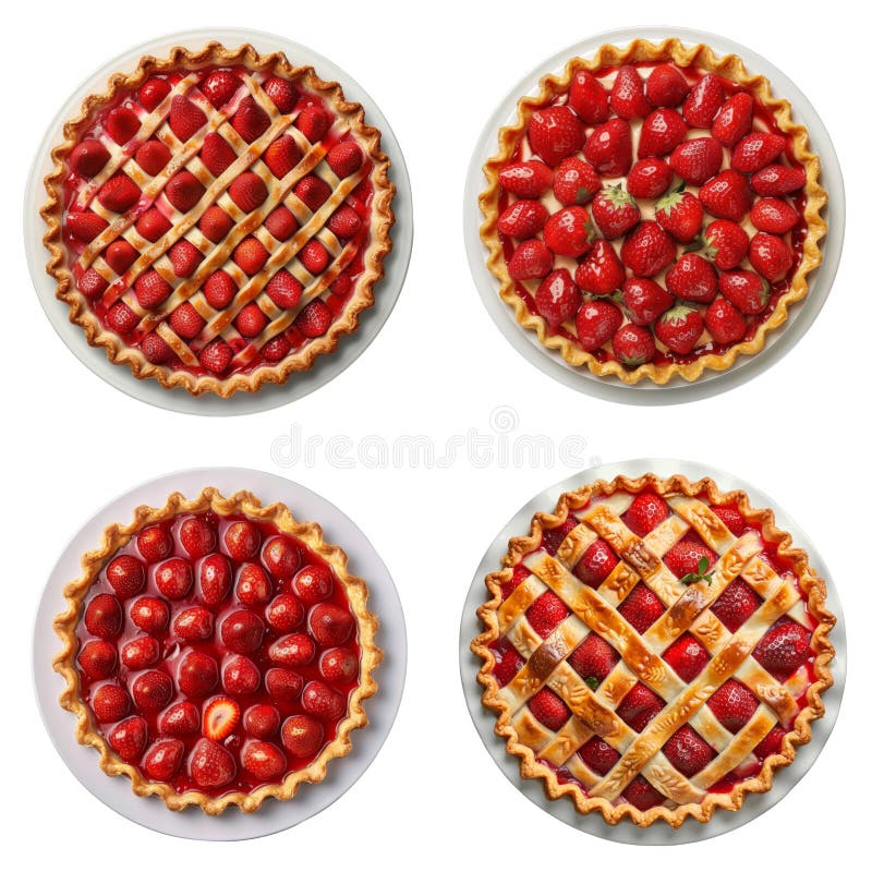 Four Strawberry Pies on White Plates Stock Illustration - Illustration ...
