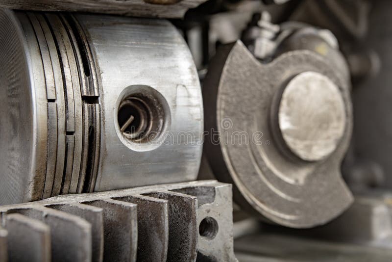 A Four-stroke Gasoline Engine in Section. the Interior of a Single ...