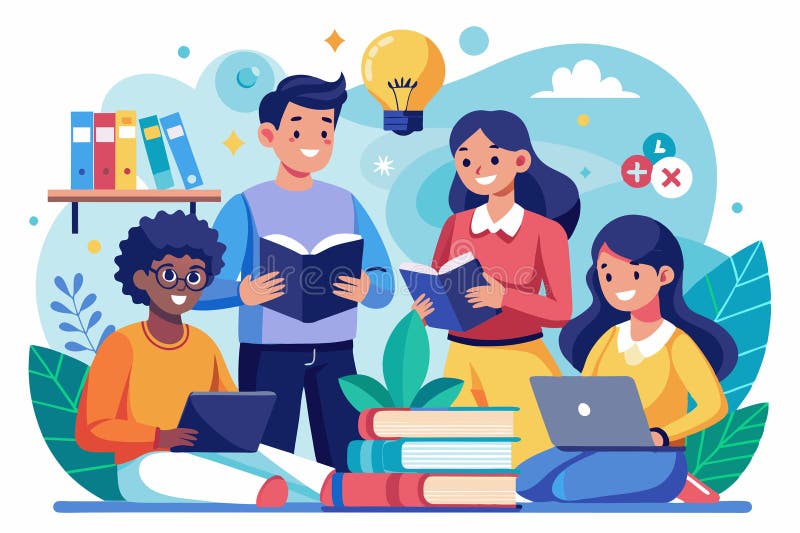 Four Students Engage in Collaborative Studying, Sharing Ideas and ...