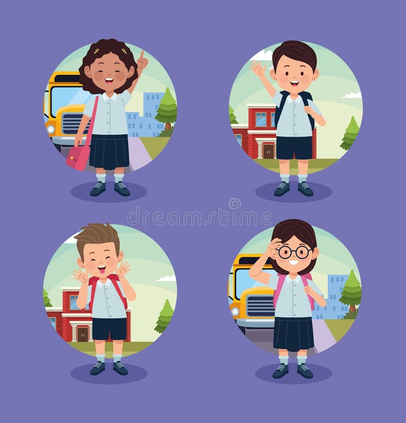 Four Students Group Characters Stock Vector - Illustration of little ...
