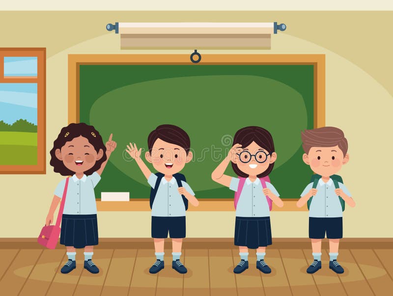 Four Students Kids in Classroom Stock Vector - Illustration of outdoors ...