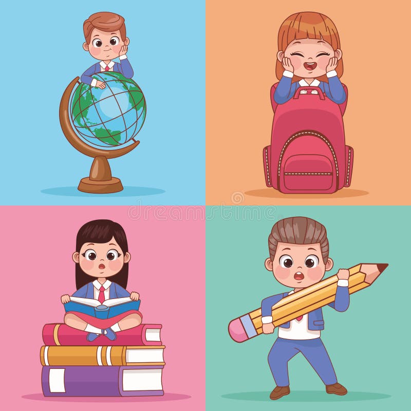 Four Students School Characters Stock Vector - Illustration of students ...