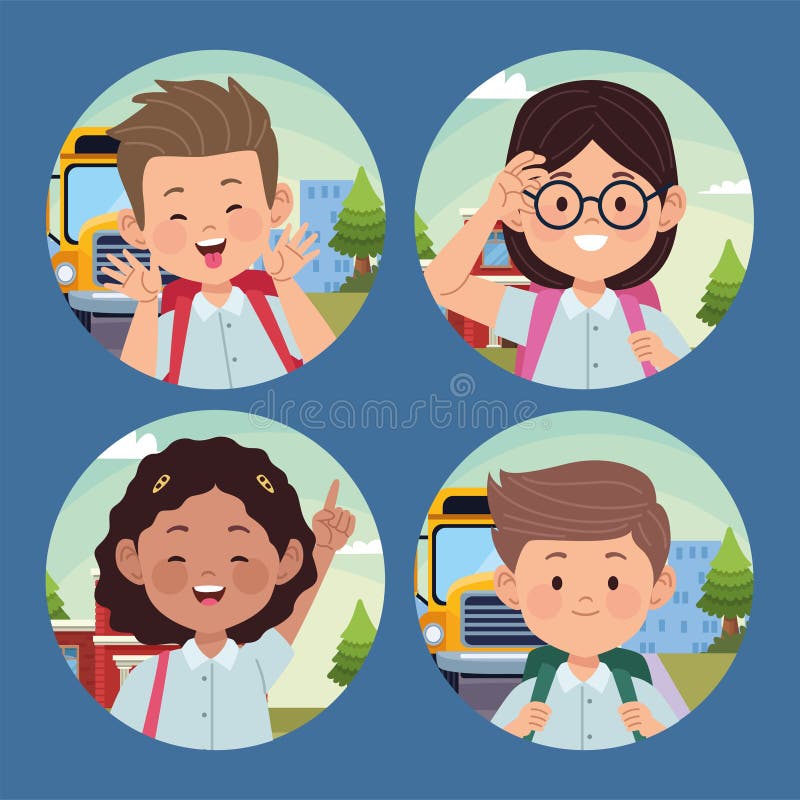 Four Students School Characters Stock Vector - Illustration of happy ...