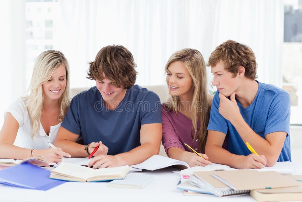 Four Students Trying To Get the Answer Stock Photo - Image of male ...