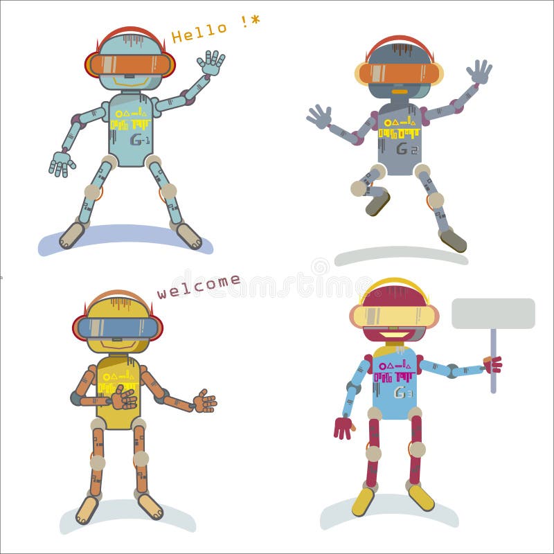 Four robots stock vector. Illustration of cogs, retro - 56112106