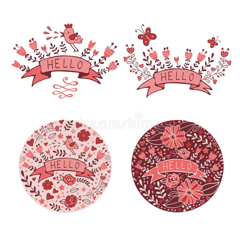 Four stylish hello banners stock vector. Illustration of greeting ...