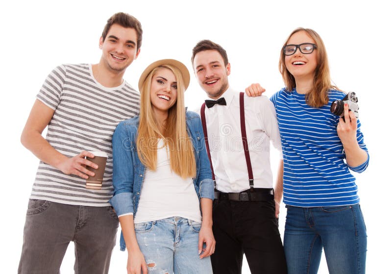 Four Stylish Girls Made a Small Party in the Spring Park Y Stock Image ...