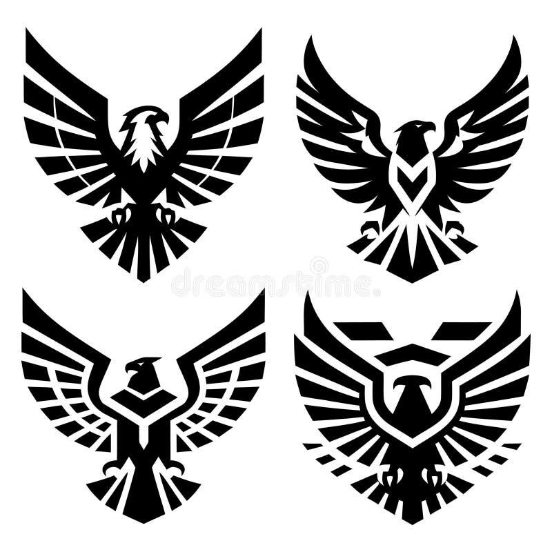 Four Stylized Black Eagle Designs: Heraldic Vector Illustrations Stock ...