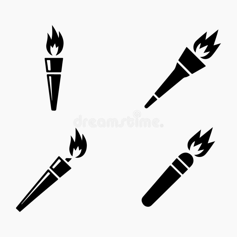Four Stylized Black Torch Icons with Flickering Flames Stock Vector ...