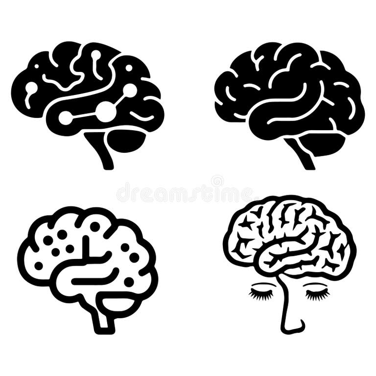 Four Stylized Brain Icons Representing Different Concepts. Stock Vector ...