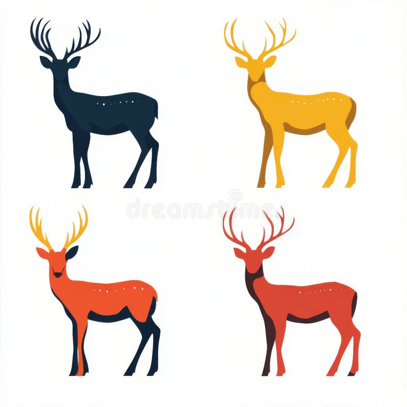 Four Stylized Deer in Different Colors a Graphic Design Stock ...