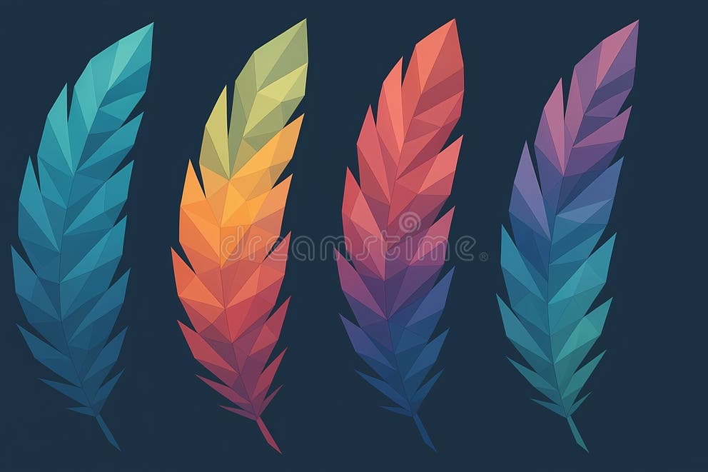 Low - Poly Style Colorful Feather Patterns, Showcasing Angular, Vibrant ...