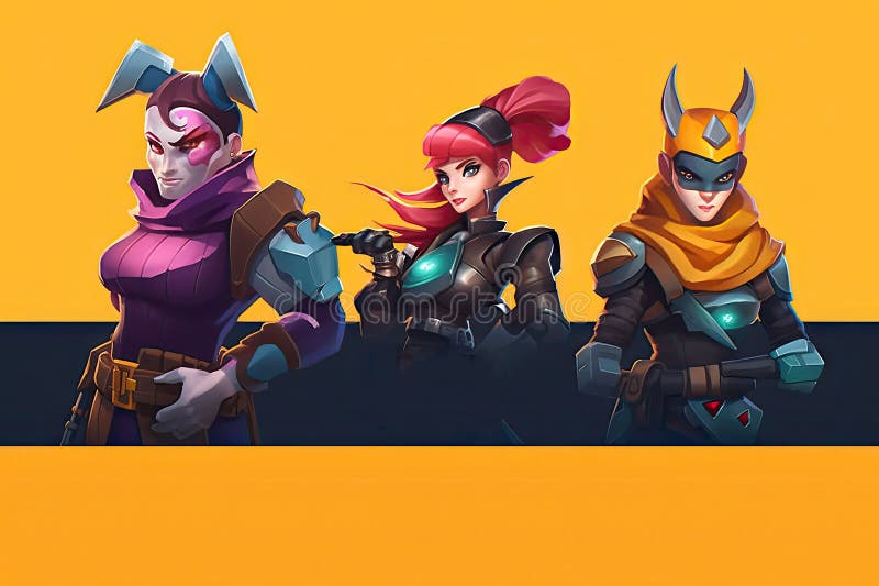 Four Stylized Game Characters Gaming Website Header Stock Photo - Image ...