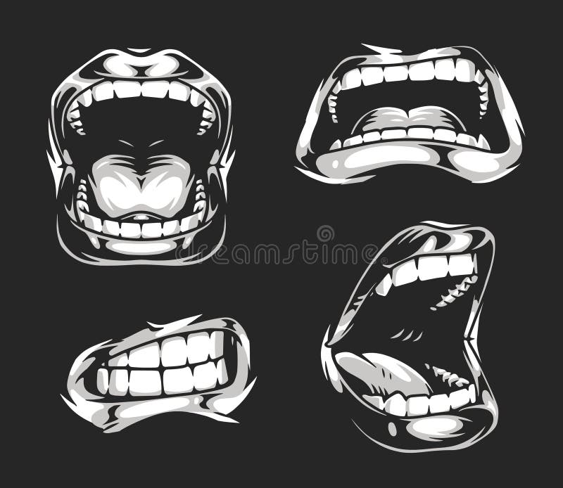 Open-mouth Expressions on Dark Background Stock Illustration ...