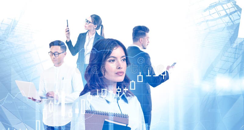 Four Successful Diverse Managers in City, Graph Stock Image - Image of ...