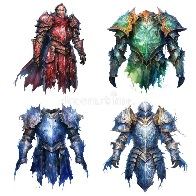 Four Suits of Armor with Different Styles and Colors Stock Image ...