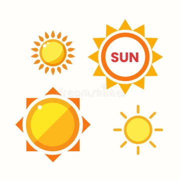 Four Suns with Various Type. Isolated Vector Illustration Stock ...