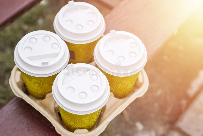 Four Take-out Coffee in Holder. Take Coffee To Work for the Entire ...