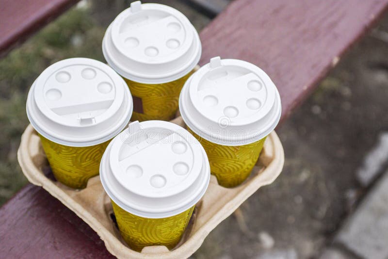 Four Take-out Coffee in Holder. Take Coffee To Work for the Entire ...