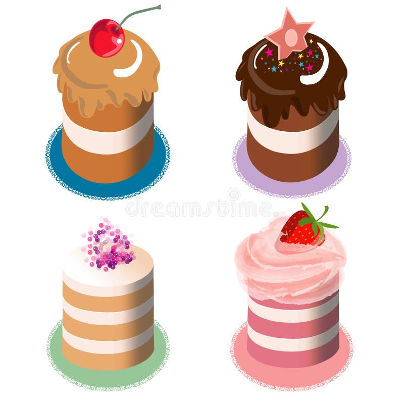 Four Tall Small Cakes with Various Fillings Stock Vector - Illustration ...