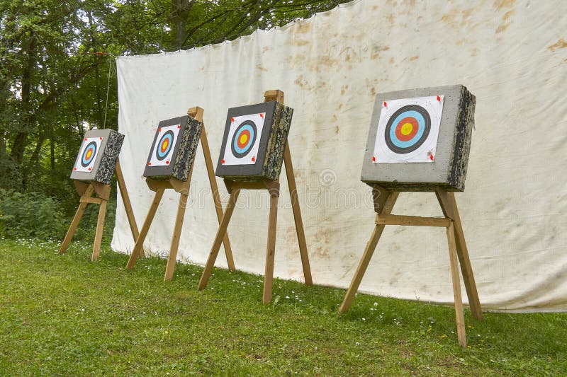Four Targets in a Row for Archery in Front of a Stretched Canvas Stock ...