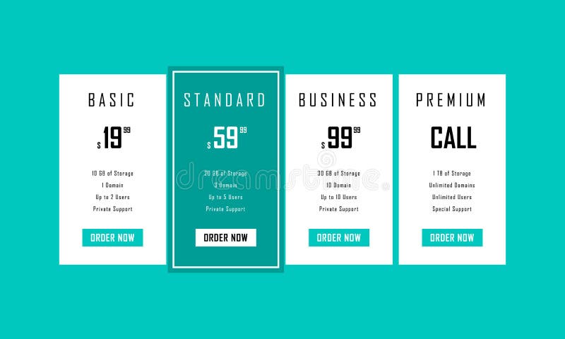 Four Tariffs,interface for the Site. Web Design Price Table Stock ...