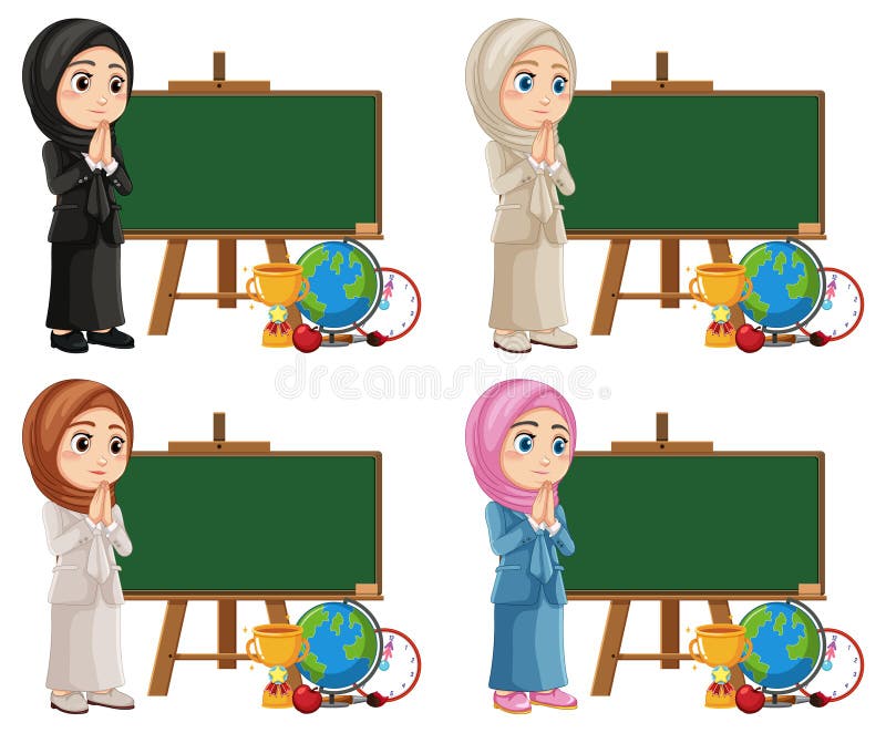 Four Teachers with Classroom Items Stock Vector - Illustration of globe ...