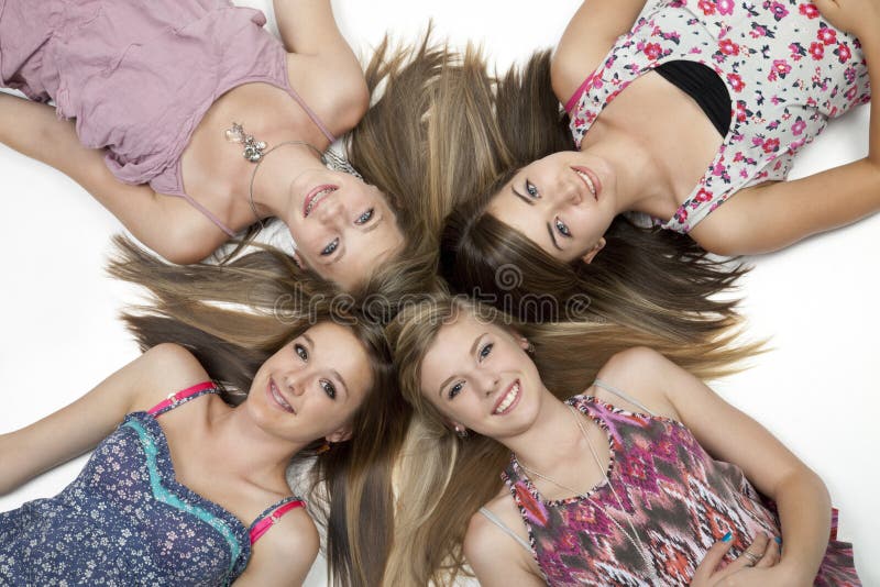 Four Teenage Girls on White Stock Photo - Image of adolescence ...