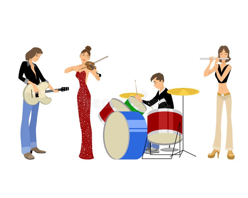 Four young musicians stock vector. Illustration of girl - 62457124