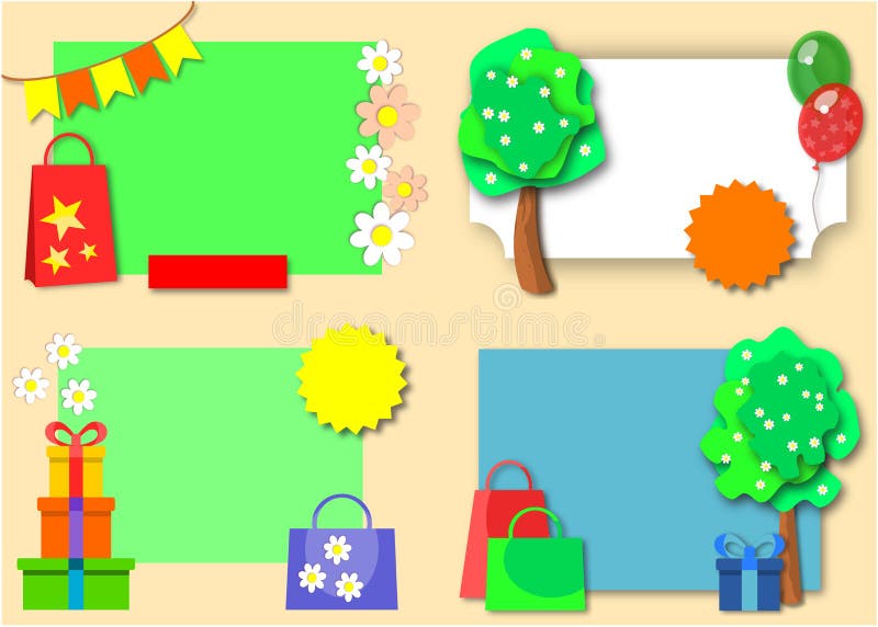 Four Templates for Advertising and Messages with Flowers and Tree Stock ...