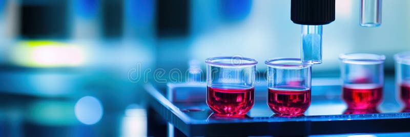 Four Test Tubes Filled with Red Liquid are Placed on a Table. Stock ...