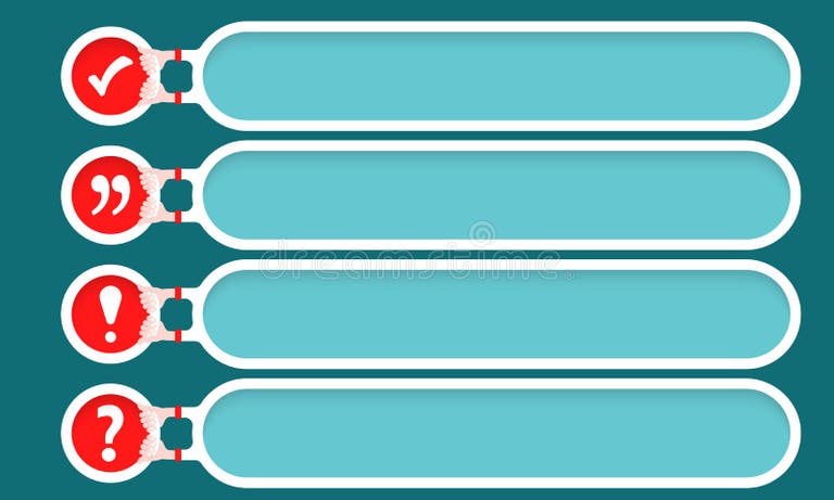 Four Text Boxes Width Check Box, Exclamation Mark, Question Mark Stock ...