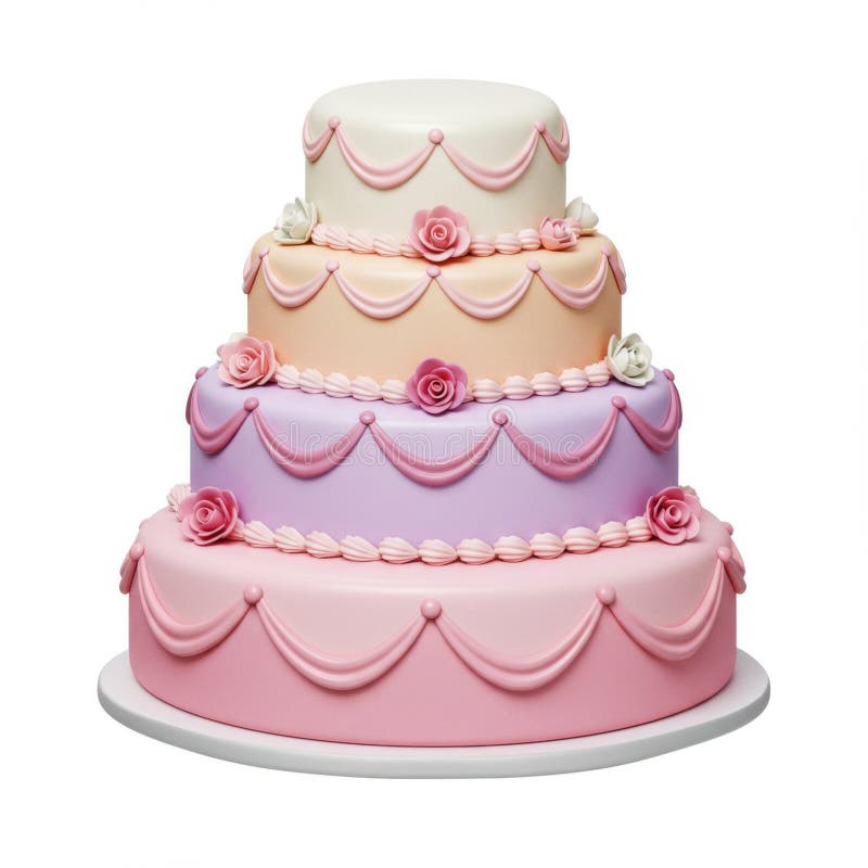 Four Tier Pastel Wedding Cake with Roses Stock Photo - Image of dessert ...