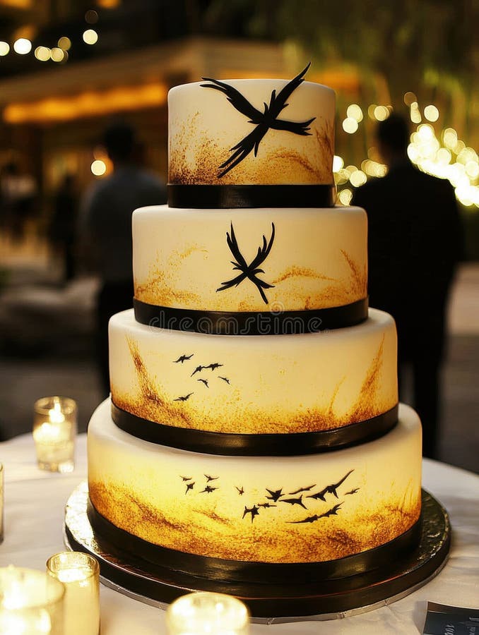 Four Tier Rustic Cake with a Bird Design on it Stock Illustration ...