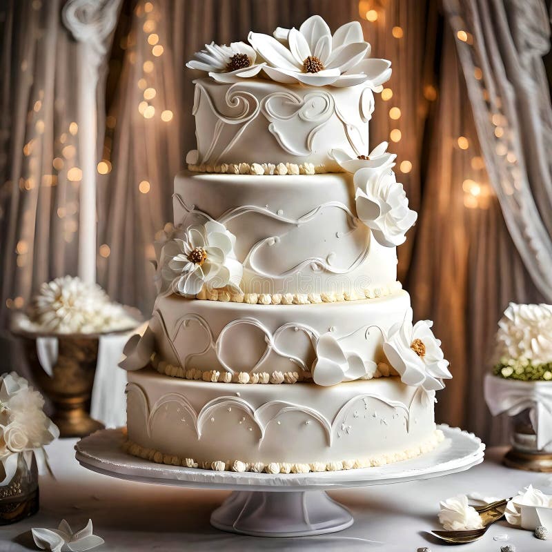 Two-tiered White Wedding Cake Decorated with White Roses Stock Photo ...