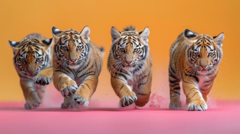 Four Tiger Cubs Running stock illustration. Illustration of animal ...