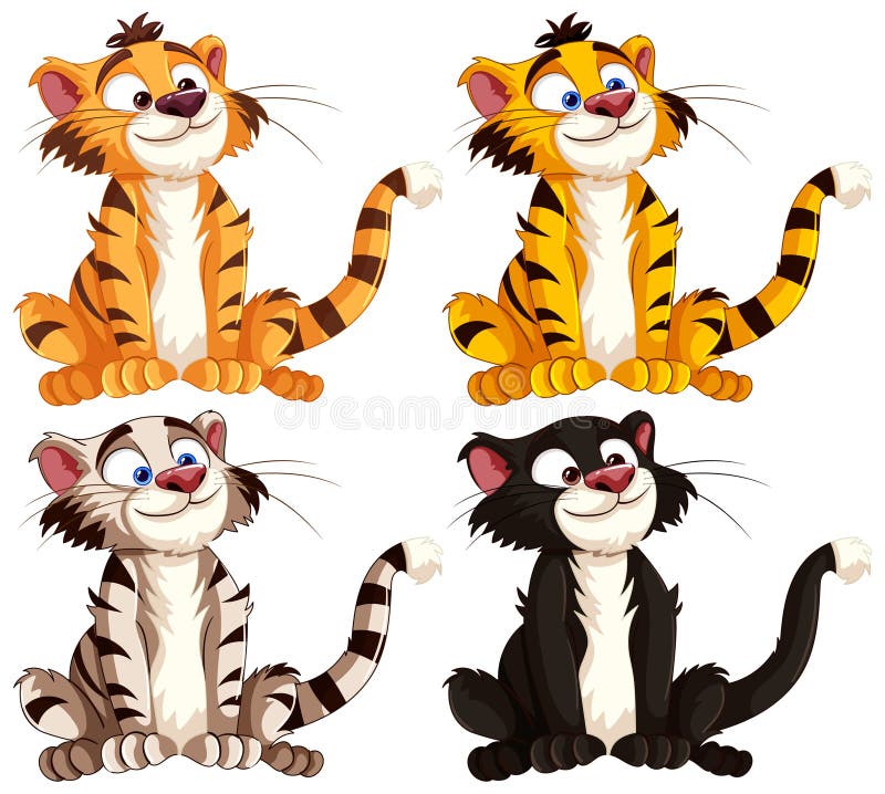 Four Tiger with Different Patterns Stock Vector - Illustration of eyes ...