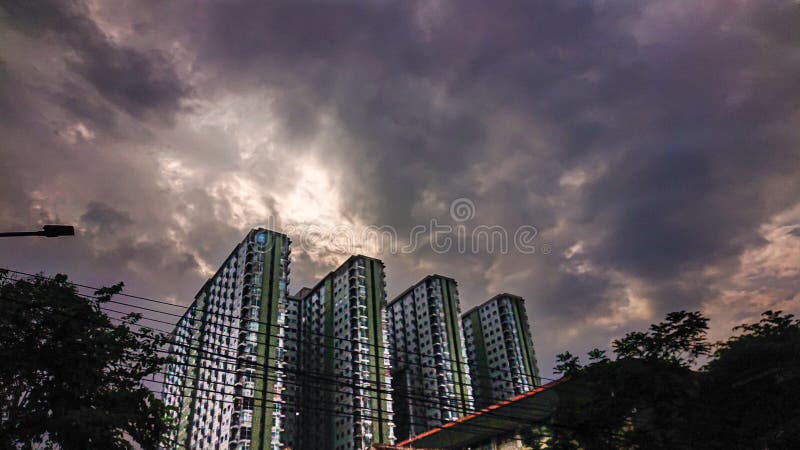 Four Tower Building City in the Dusk Cloud Stock Photo - Image of city ...