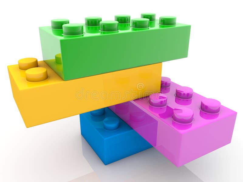 Four Toy Bricks of Different Colors on White Stock Illustration ...