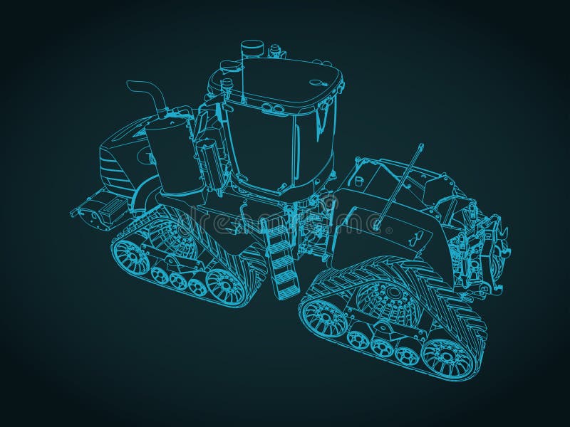 Four-track Modern Tractor Blueprint Stock Illustration - Illustration ...