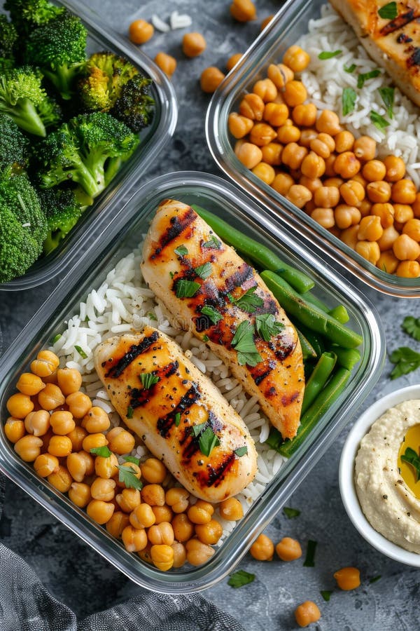 Four Transparent Plastic Containers Arranged with a Variety of Food ...