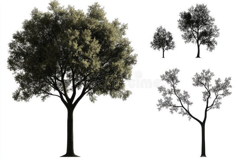 Four Tree Species on a White Background Stock Image - Image of ...