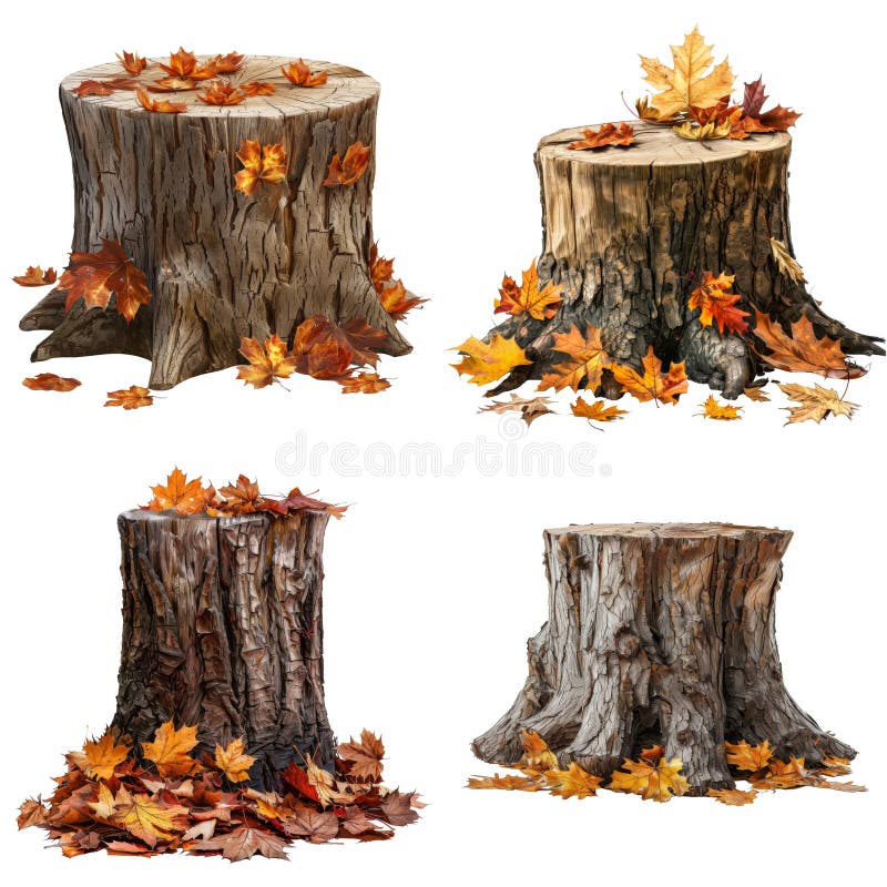 Four Tree Stumps with Autumn Leaves Stock Illustration - Illustration ...