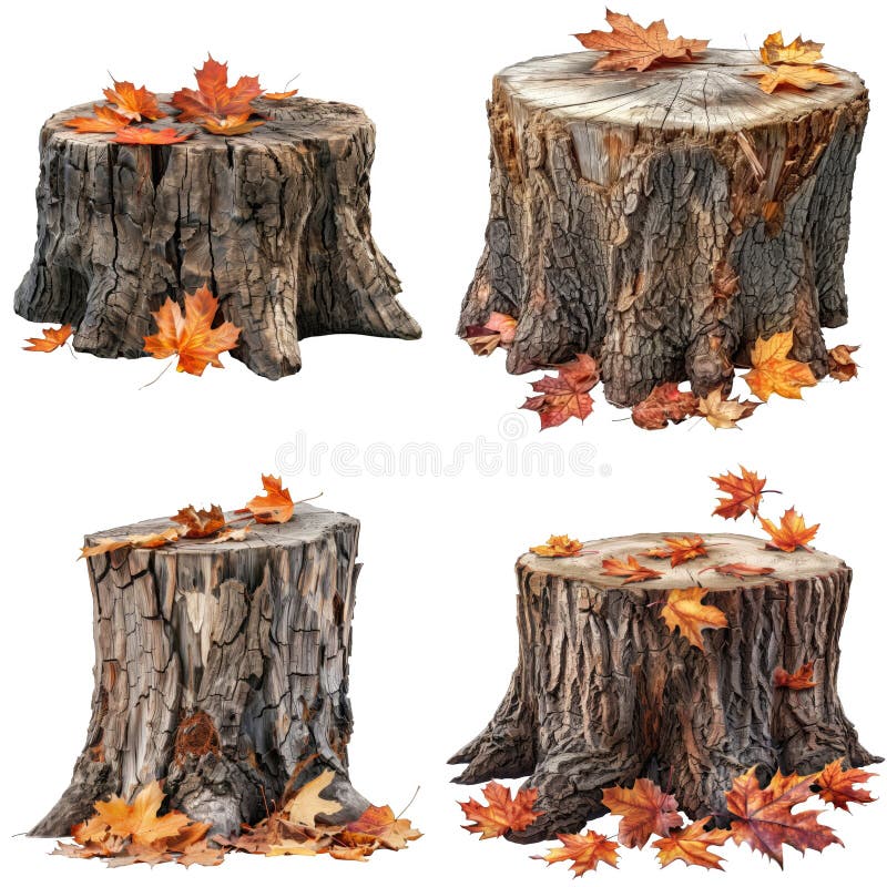Four Tree Stumps with Autumn Leaves Stock Photo - Illustration of ...