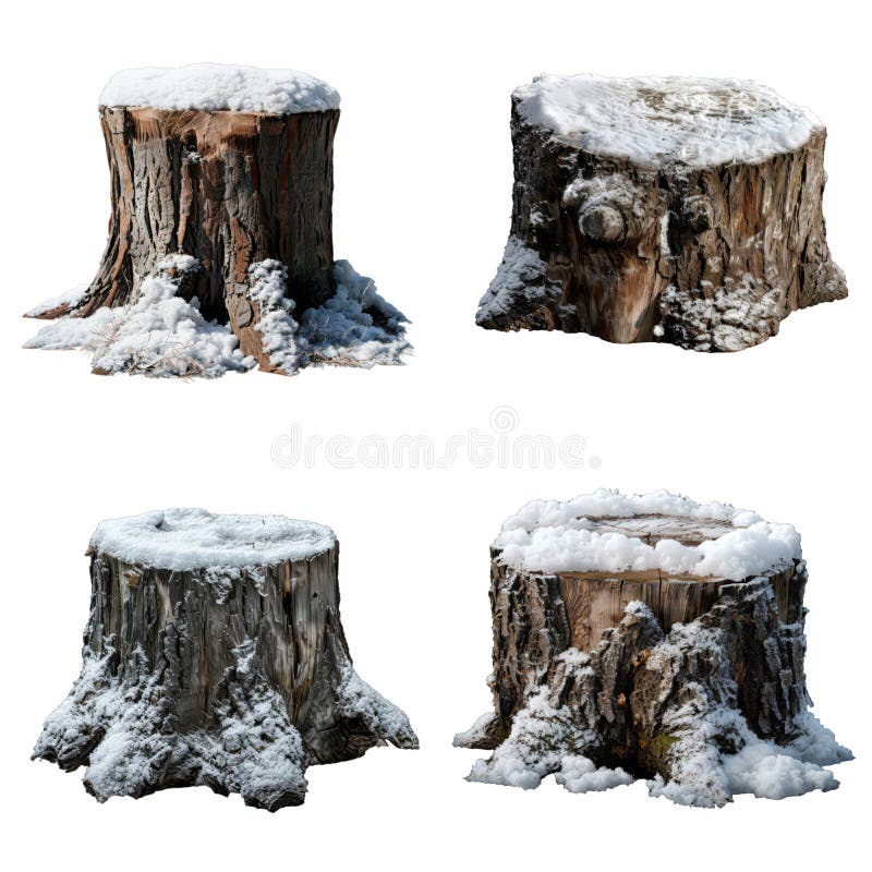 Four Tree Stumps Covered in Fresh Snow Stock Image - Illustration of ...