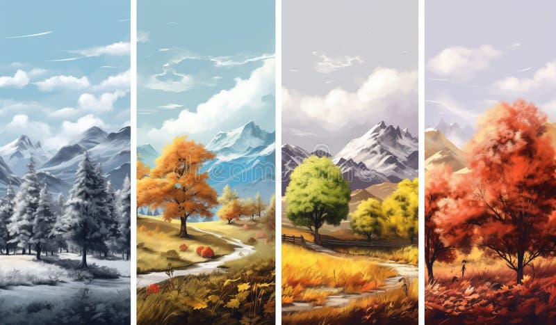 Four Trees with Different Colors. AI Generated Stock Illustration ...