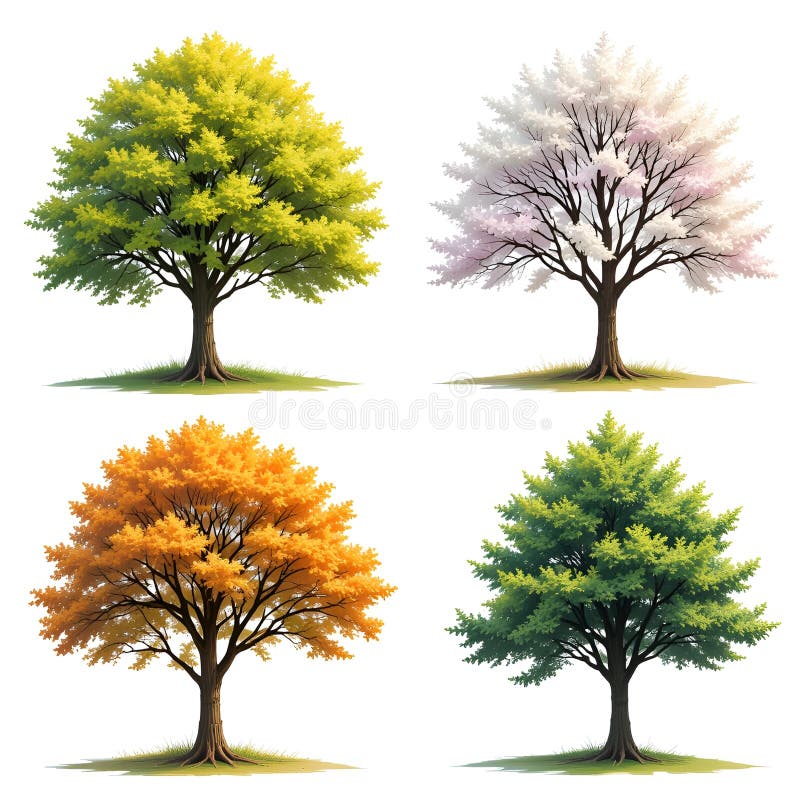 Four Trees of Different Colors, One of Which is Yellow Stock ...
