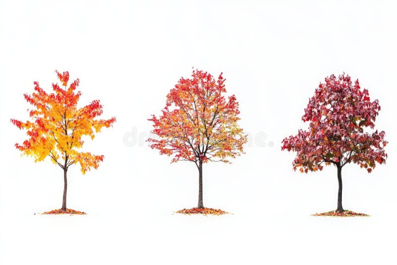 Four Trees with Different Colors Standing on a White Surface Stock ...
