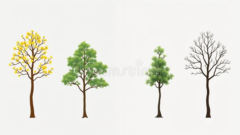 Four Trees in Different Seasons Stock Illustration - Illustration of ...